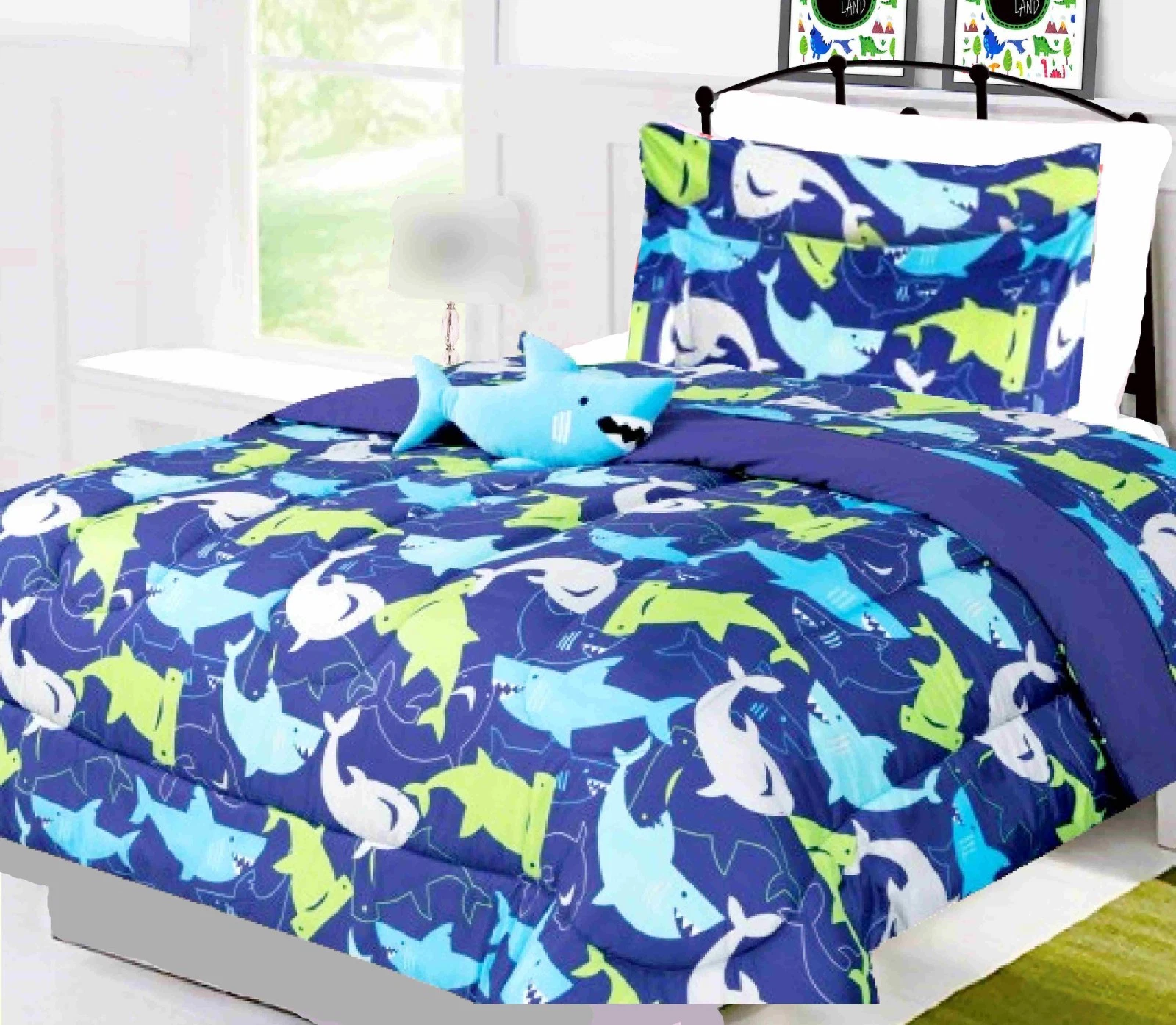 6-Piece Shark Blue Print Design Bed in a Bag, Twin - Walmart.com