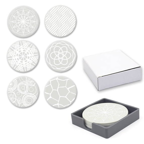 6-Piece Silicone Coaster Set with Holder, Non-Slip Round Drinking ...