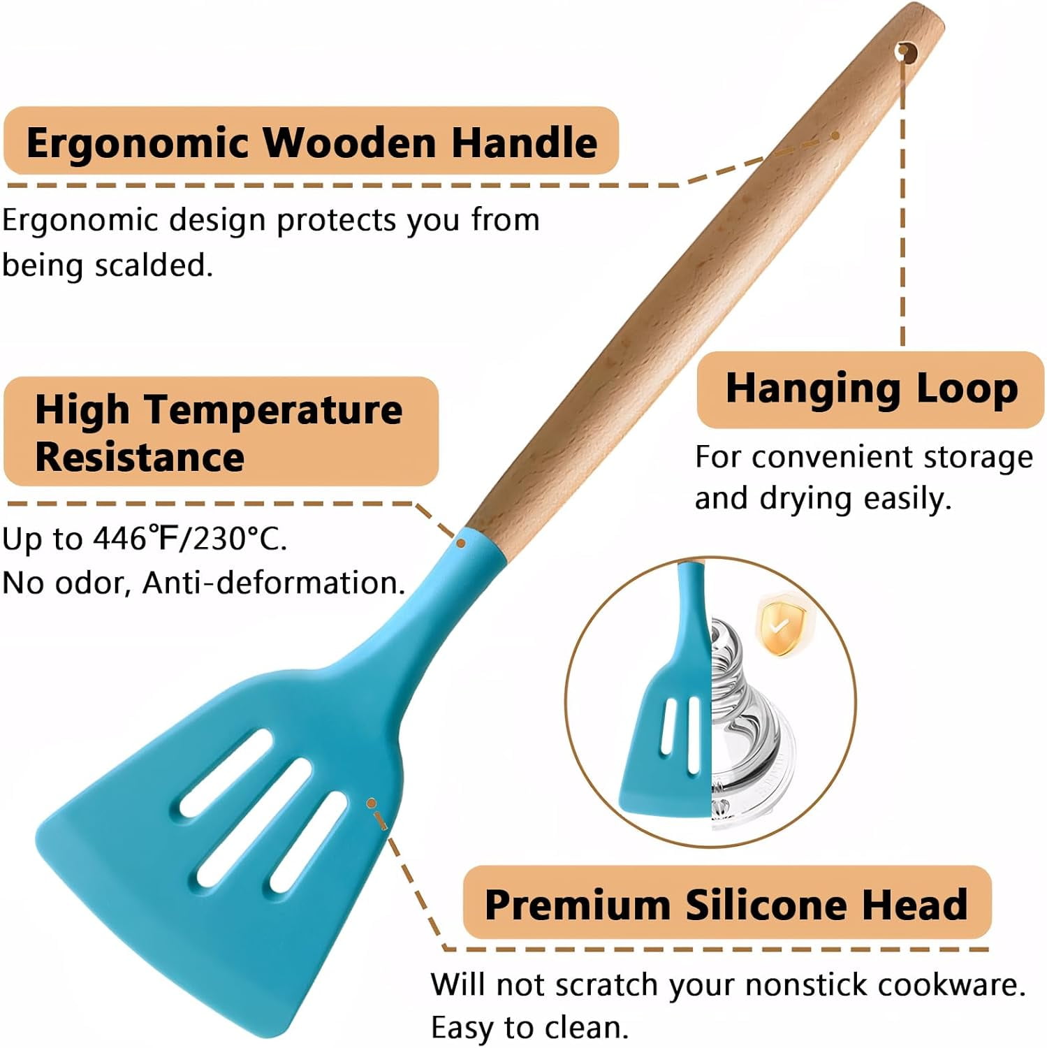 6-Piece Silicone Cooking Utensils Set with Wood Handles, Heat Resistant ...