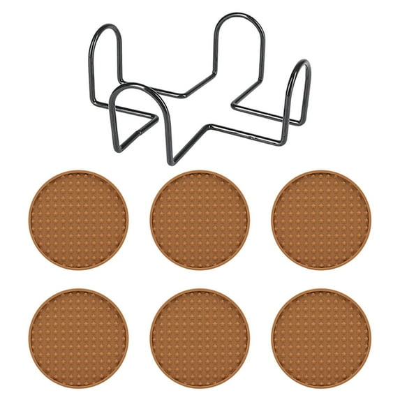 6-Piece Silicone Drink Coasters Set with Holder, Non-Slip Cup Mat for ...