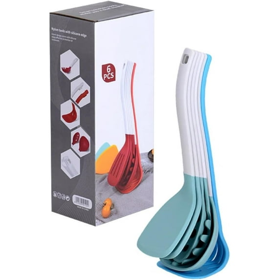 6-Piece Silicone Kitchen Utensil Set with Nylon Handle - Non-Scratched ...