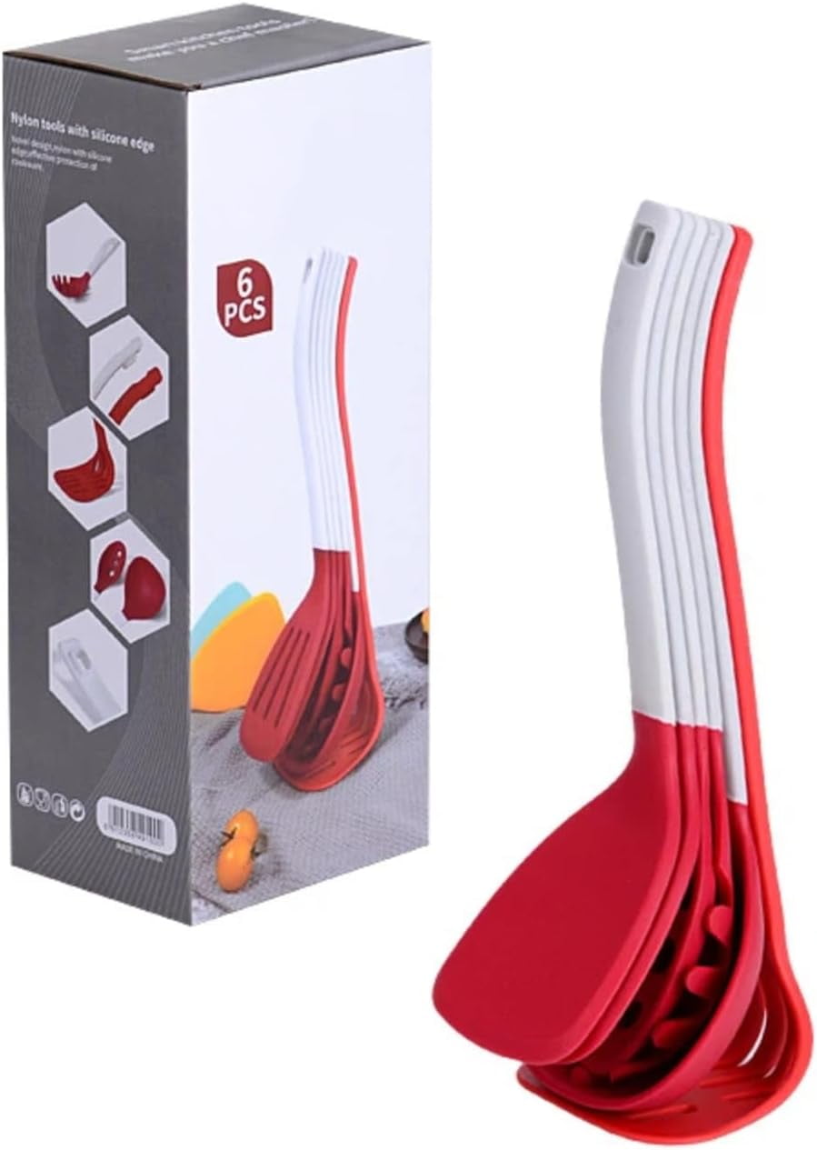 6-Piece Silicone Kitchen Utensil Set with Nylon Handle - Non-Scratched ...
