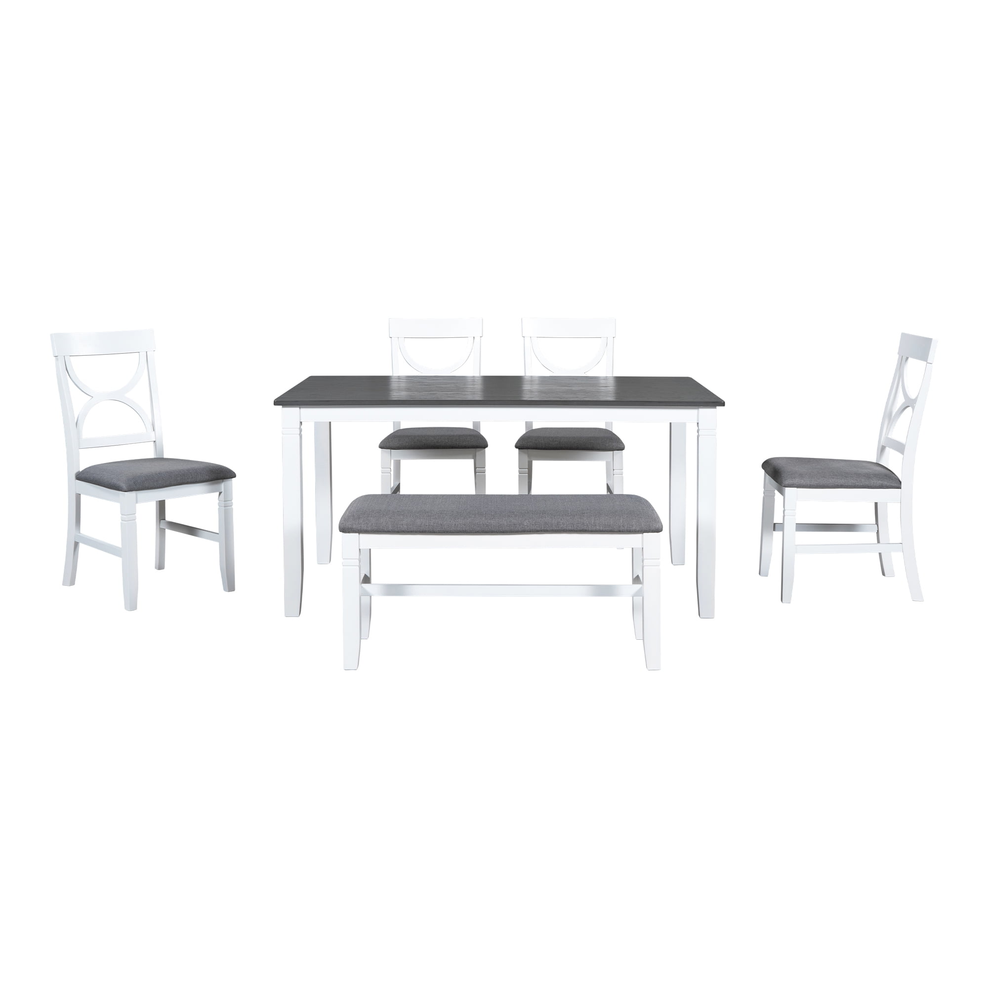 6 Piece Solid Wood Dining Room Set with Upholstered Bench and 4 Dining ...