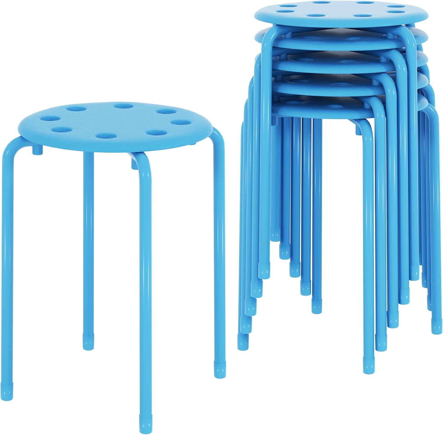 6 Piece Stacking Stools, 17.7 Inch Standard Height, Portable Colorful ...