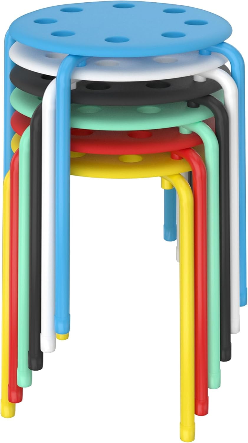 6-Piece Stacking Stools, 17.7 Inch Standard Height, Portable Stackable Colorful Decoration ...