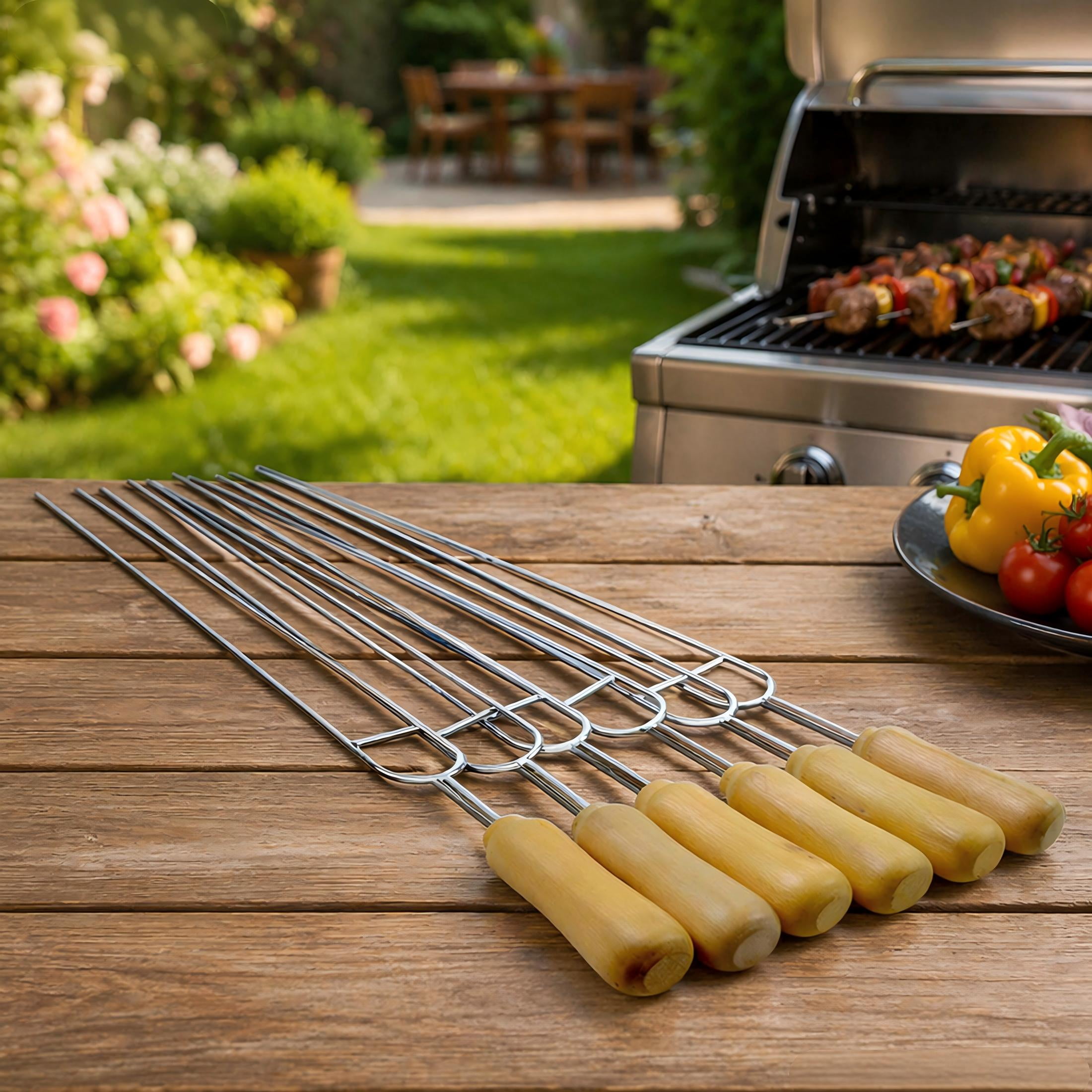 6-Piece Stainless Steel BBQ Skewers, 15.4" Barbecue Kabob Sticks with ...