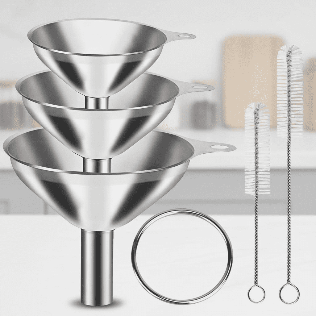 6-Piece Stainless Steel Kitchen Funnel Set with Cleaning Brushes - Food ...