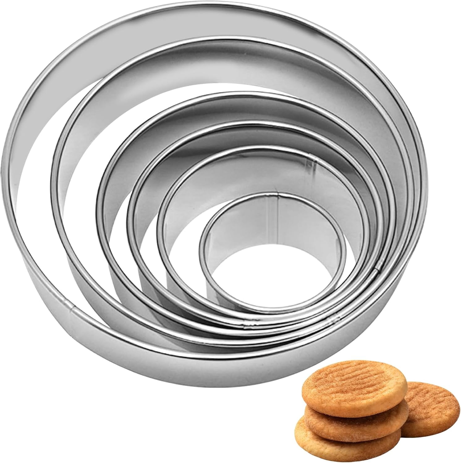 6-Piece Stainless Steel Round Pastry Cutter Set, Large & Small Circle ...