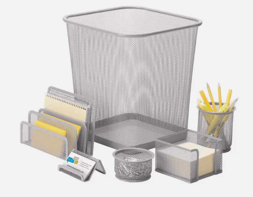 6-Piece Steel Mesh Desk Set in Silver - Walmart.com