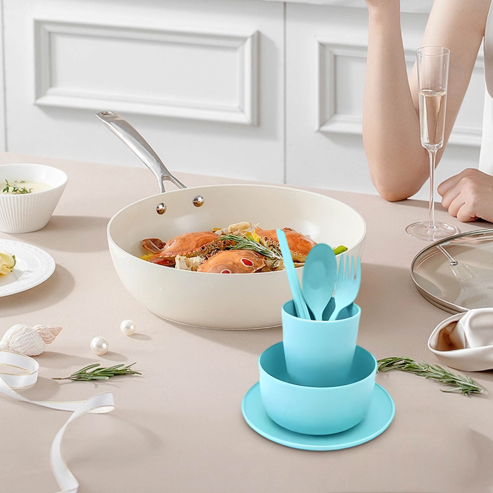 6 Piece Tableware Set | Portable Plastic Dinnerware for Home or Travel ...