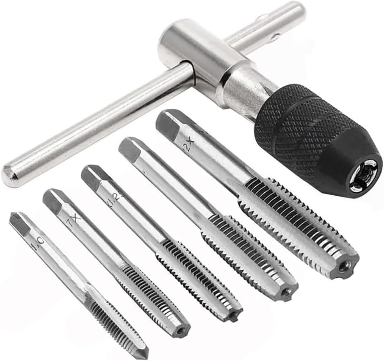 6 Piece Tap Wrench Tool Set,Adjustable T-Shape Handle Ratchet Tap Wrench,Machine Screw Thread ...