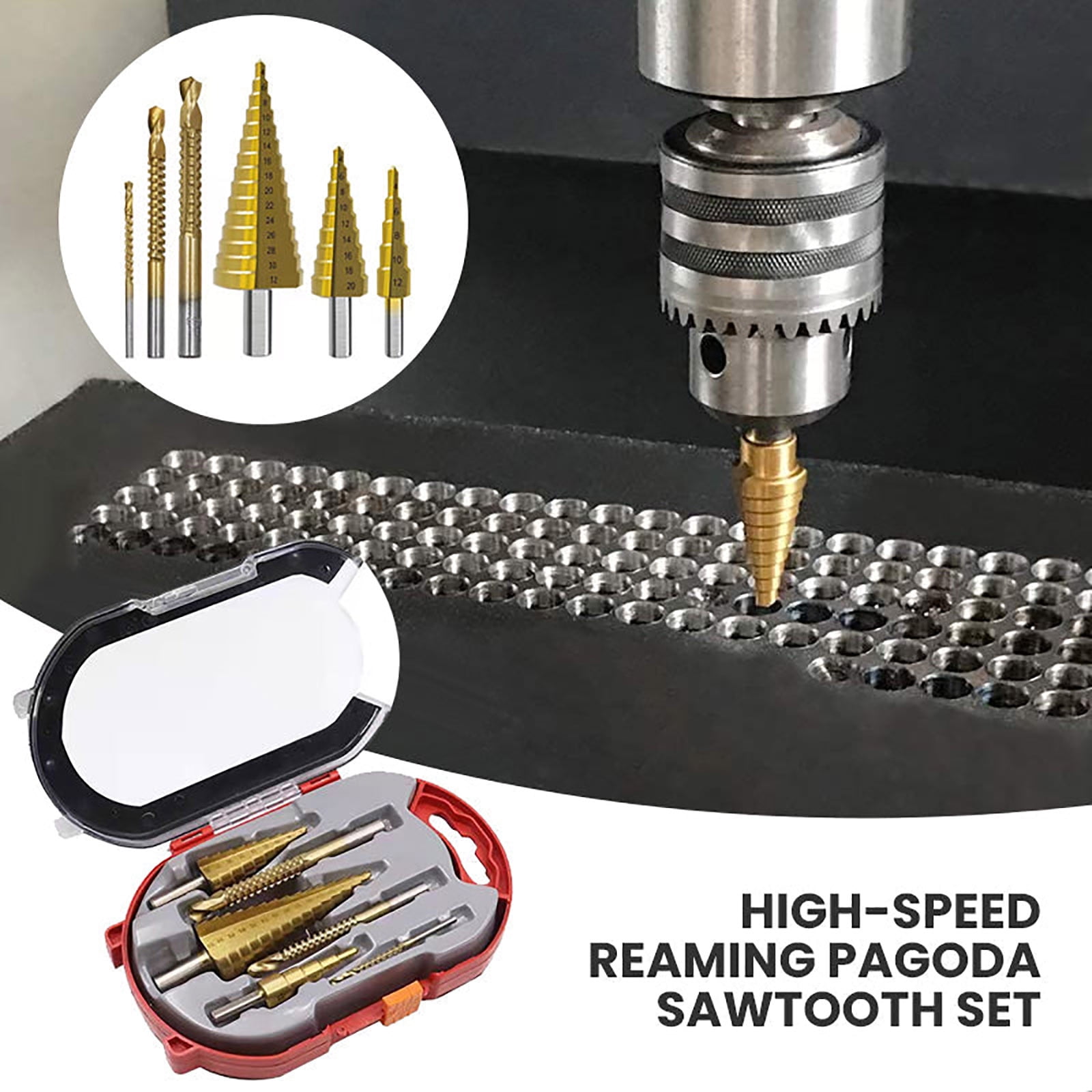 6-Piece Titanium Coated Step Drill Bit Set - High-Speed Steel Pagoda ...