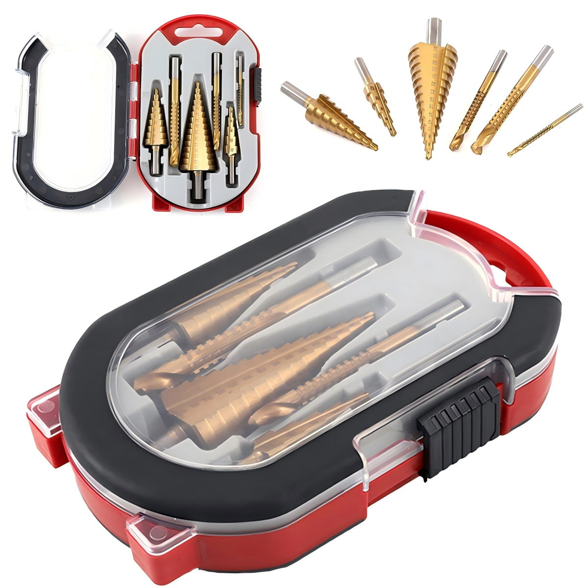 6Pcs Titanium Step Drill Bit Set,60-100mm Length High-Speed Steel Cone ...