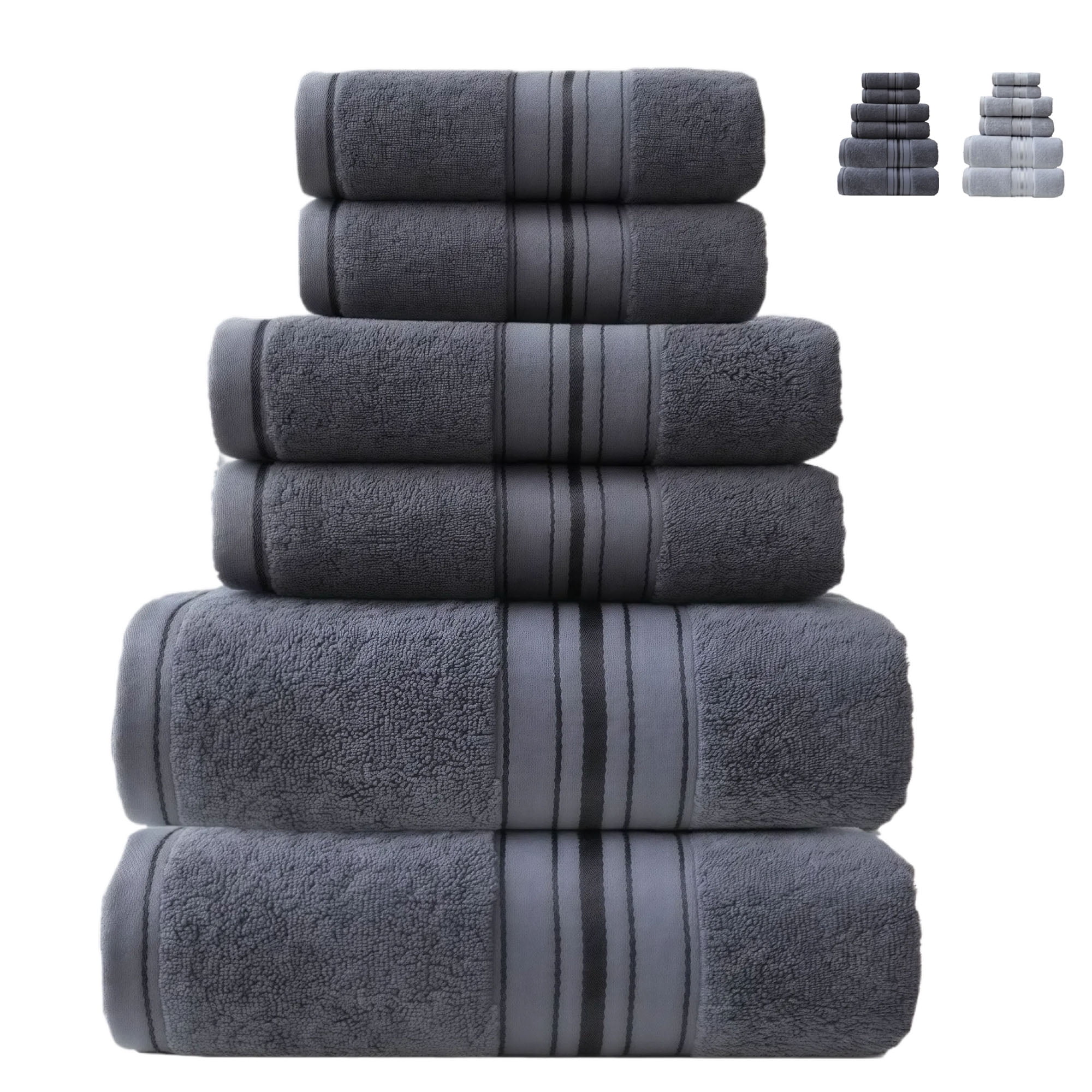 6 Piece Bath Towel Set, Includes 2 Bath Towels, 2 Washcloths, 2 Hand ...