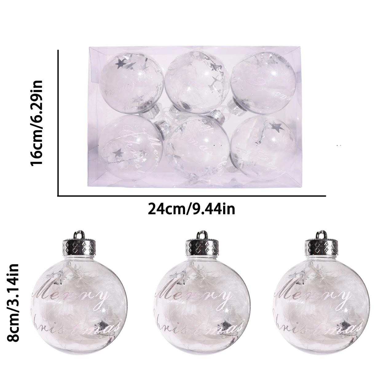 6-Piece Transparent Gold Glitter Christmas Ball Ornaments Set, 8cm ...