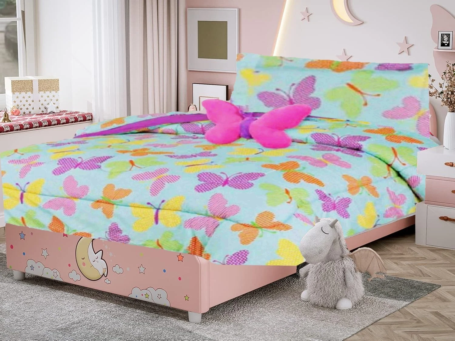 6-Piece Twin Butterfly Aqua Multicolor Bedding Comforter and Sheet Set ...