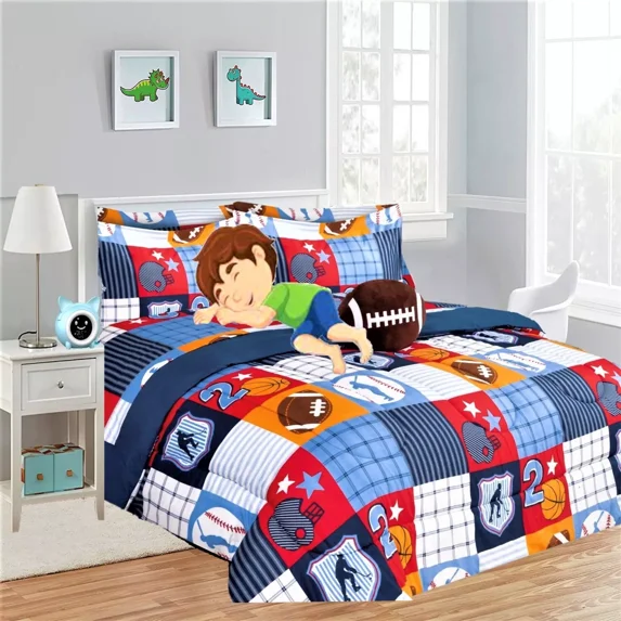 6-Piece Twin Comforter Set Patchwork Sport Soft, Reversible Bedding ...