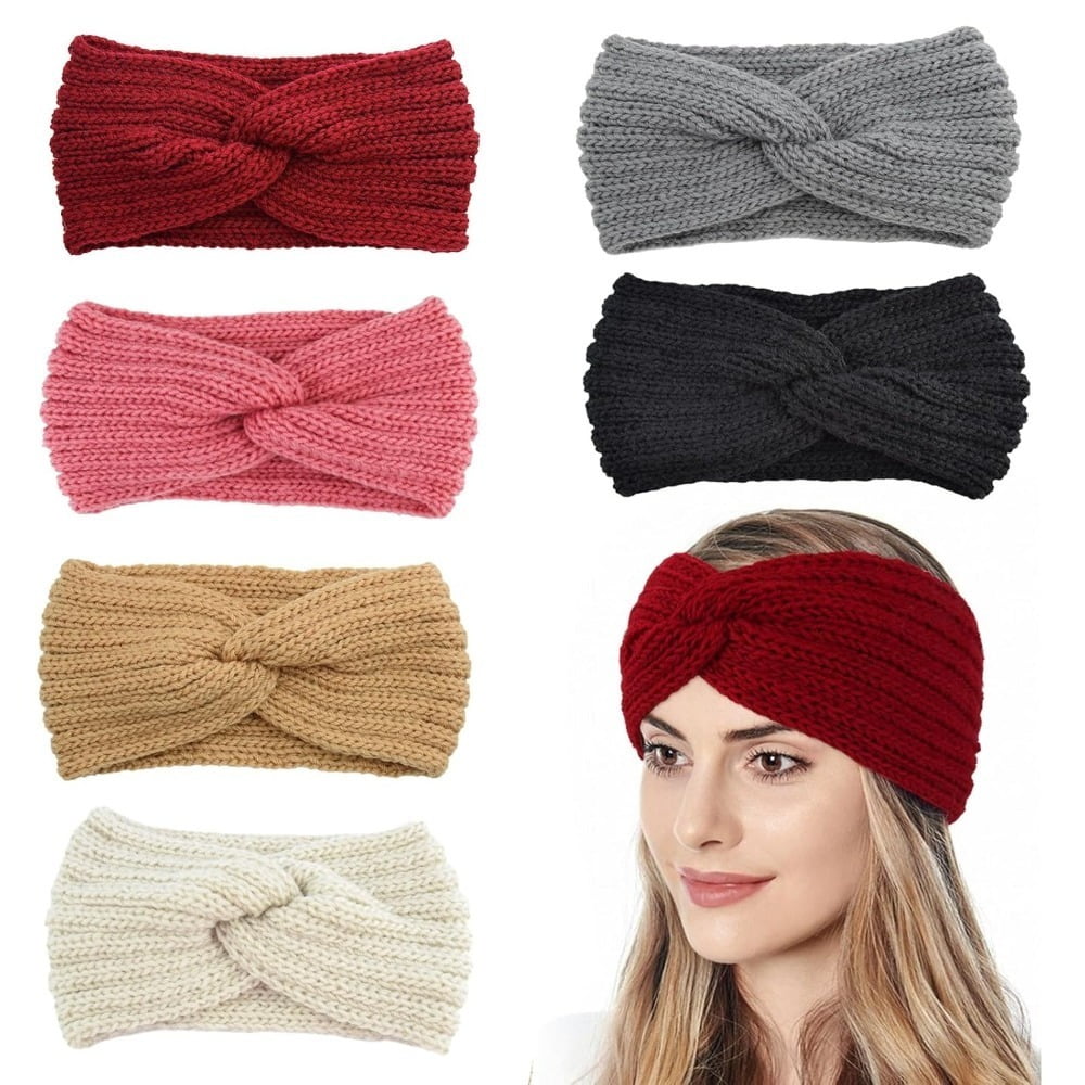 6-Piece Twisted Knit Headbands Set - Soft Stretchy Elastic Ear Warmers ...