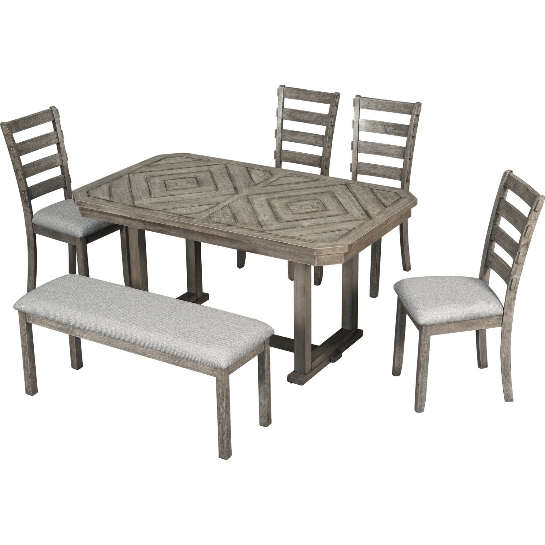 6 - Piece, Two Color Alternatives, Rubber Wood Frame and Legs ...
