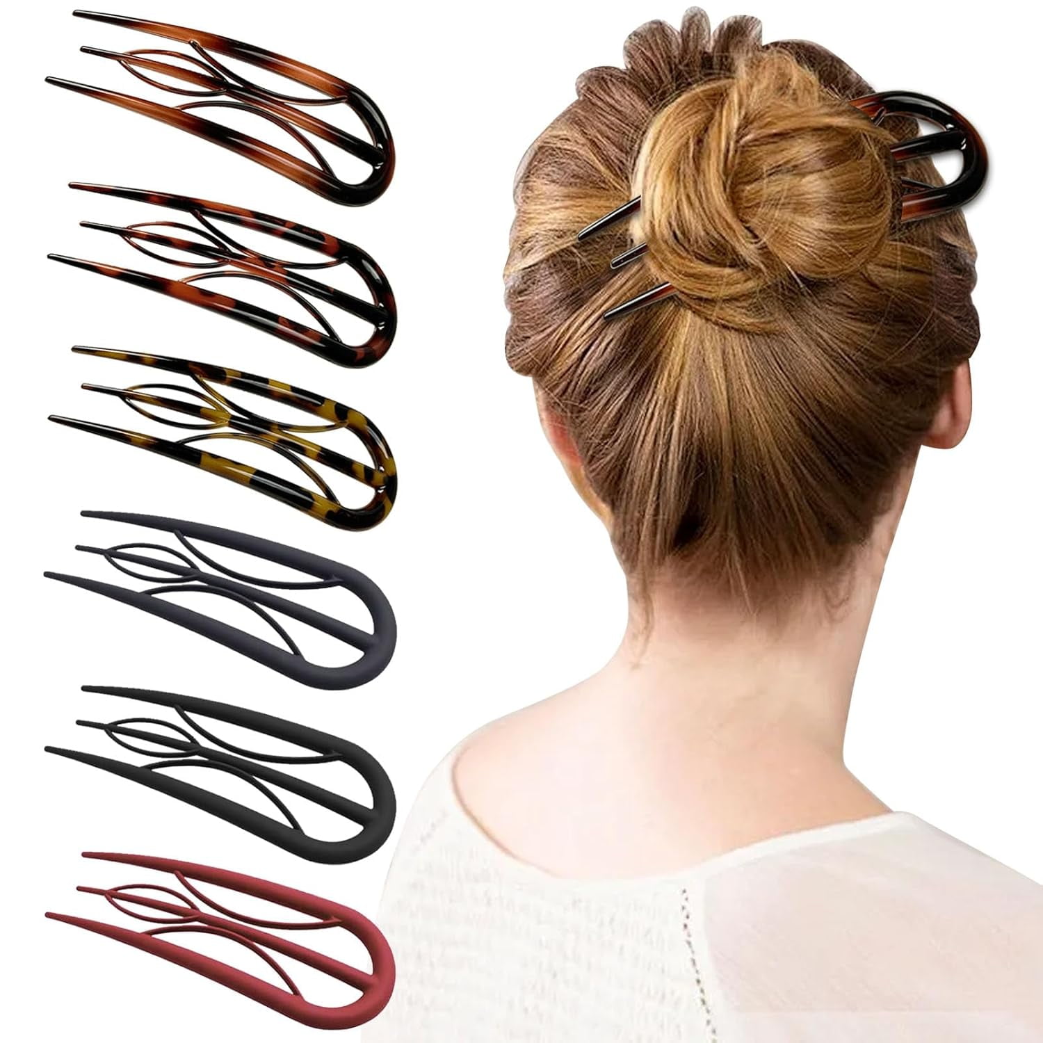 6-Piece U-Shaped French Hair Pin Set Flat Styling Pins with Triple ...