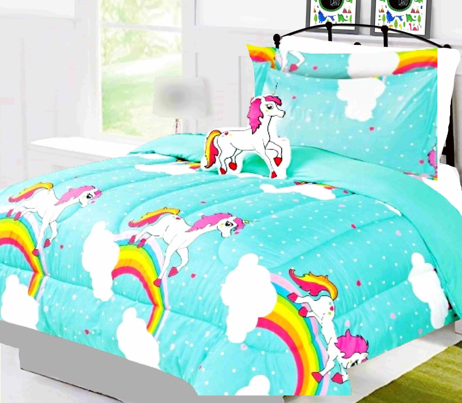 6-Piece Unicorn Mint Blue Print Design Bed in a Bag, Twin - Walmart.com
