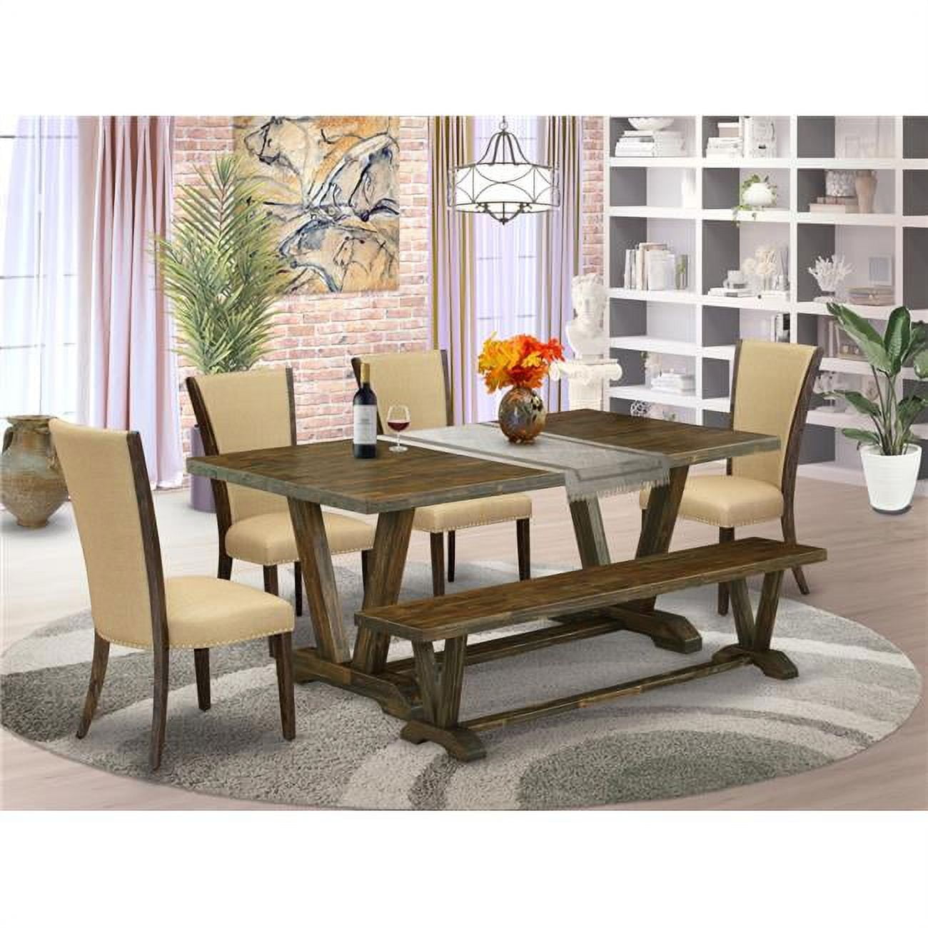 6 Piece V-Style Dinette Set - Distressed Jacobean - Walmart.com