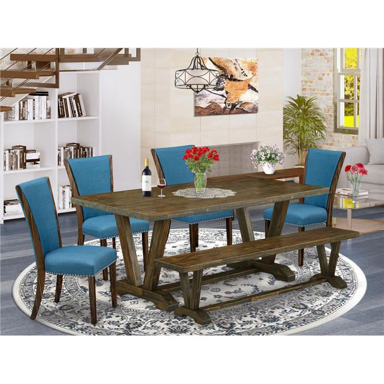6 Piece V-Style Dinette Set - Distressed Jacobean - Walmart.com