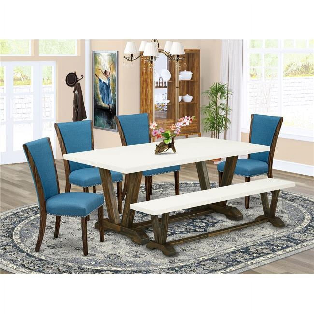 6 Piece V-Style Dining Room Set - Distressed Jacobean - Walmart.com