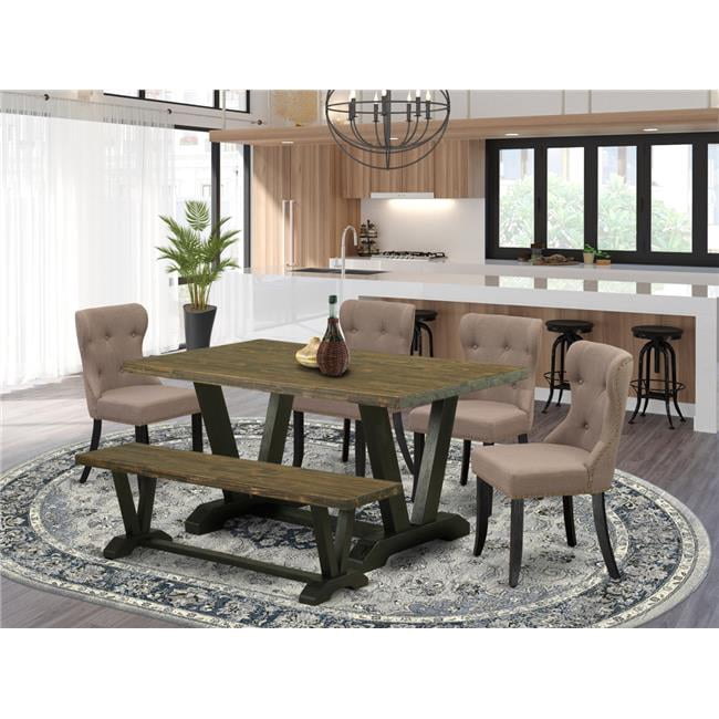 6 Piece V-Style Kitchen Dining Room Set - Wire Brushed Black - Walmart.com