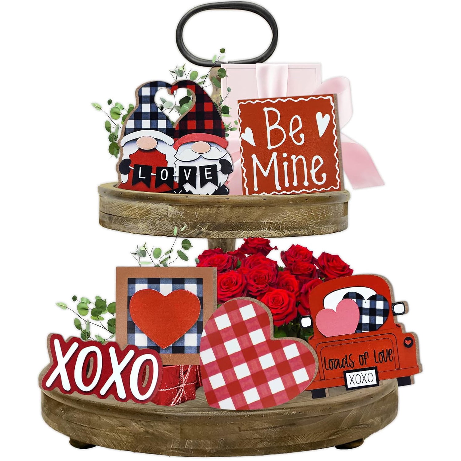 6-Piece Valentine‘s Day Tiered Tray Decor Set - Wooden Heart Sign ...