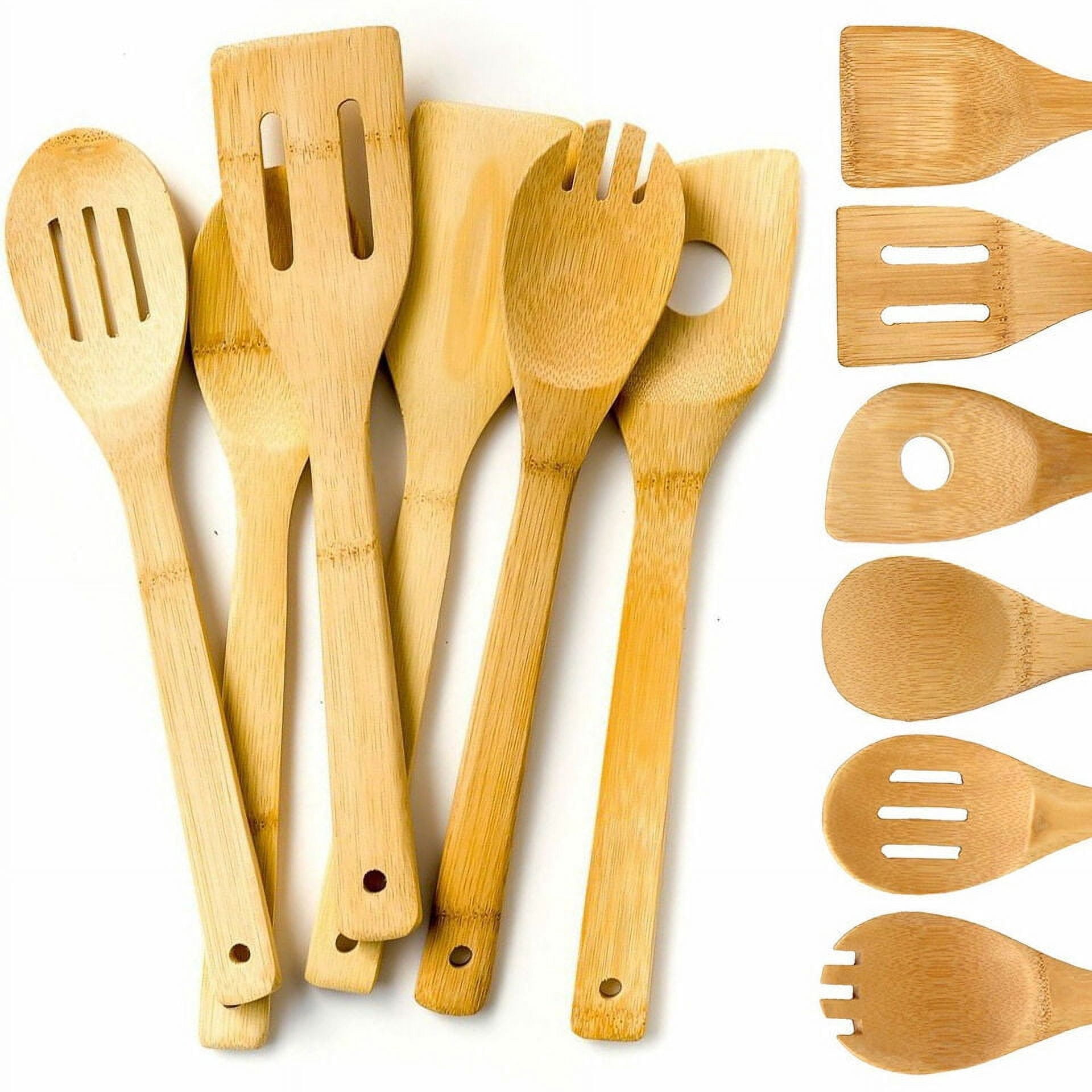 6 Piece Wooden Cooking Utensil Set Bamboo Kitchen Spatula Spoons Tools ...