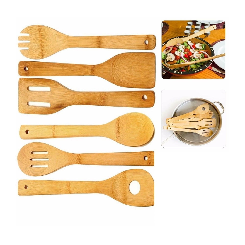 6 Piece Wooden Cooking Utensil Set Bamboo Kitchen Spatula Spoons Tools ...