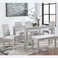 6 Piece Wooden Dining Table Set with Bench and 4 Upholstered Chairs ...