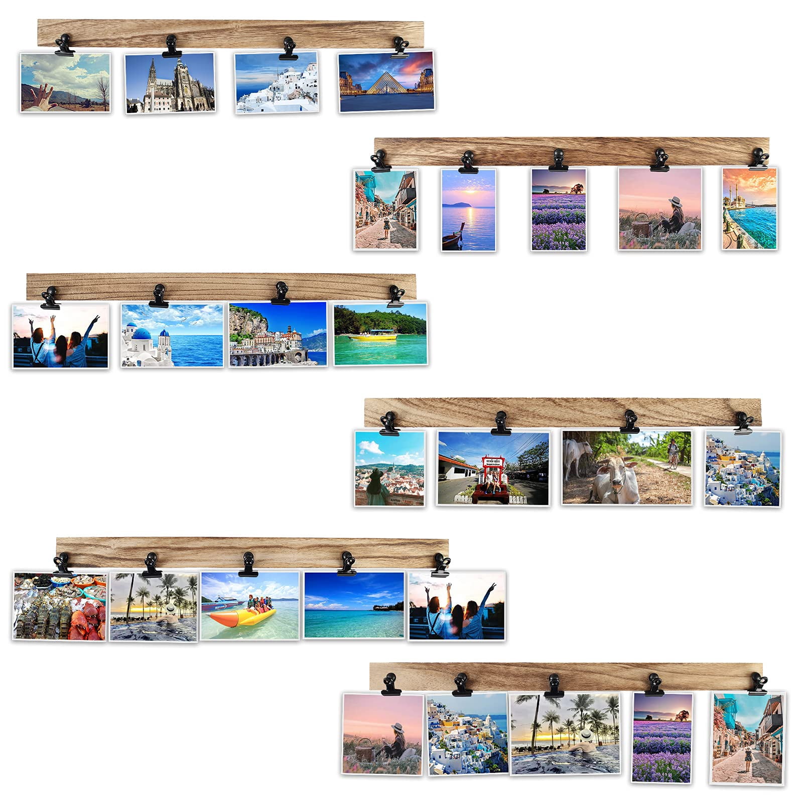 6-Piece Wooden Photo Frame Set with 27 Adjustable Clips, Decorative ...