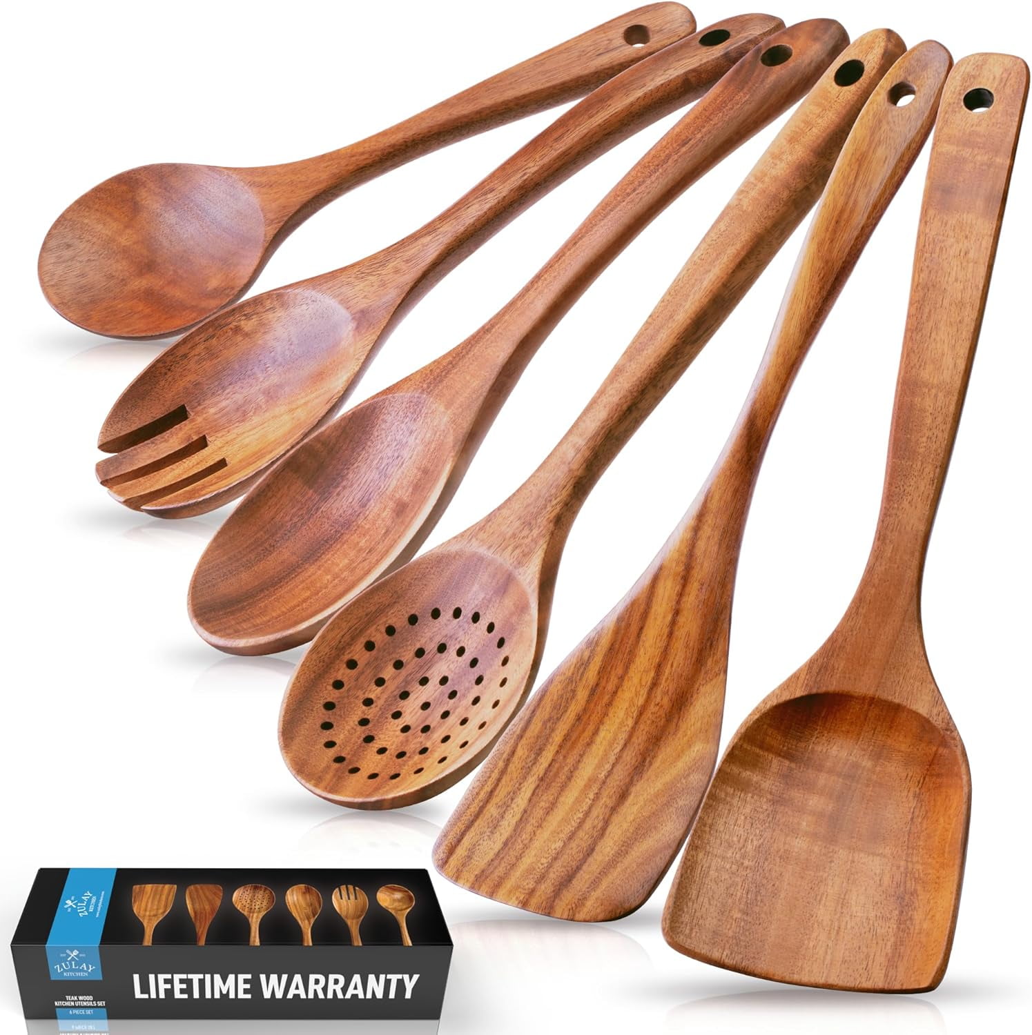 6-Piece Wooden Spoons for Cooking - Smooth Finish Teak Wooden Utensils ...