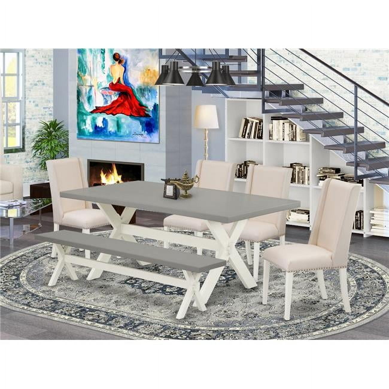 6 Piece X-Style Amazing Dining Table Set - Linen White - Walmart.com