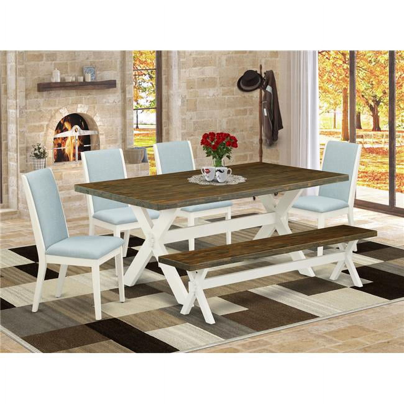 6 Piece X-Style Dinette Set - Wirebrushed Linen White, Distressed ...