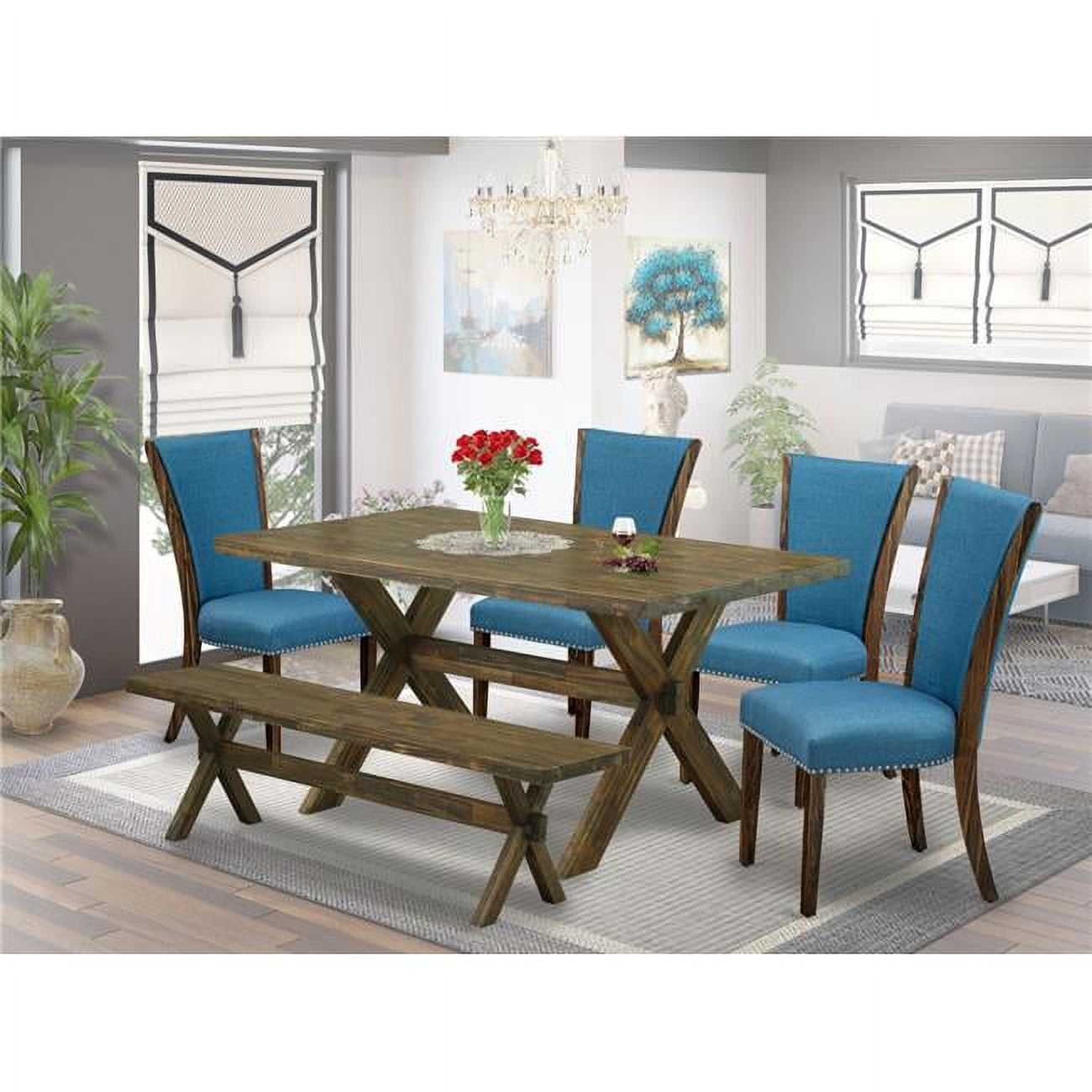 6 Piece X-Style Dining Room Set - Distressed Jacobean - Walmart.com
