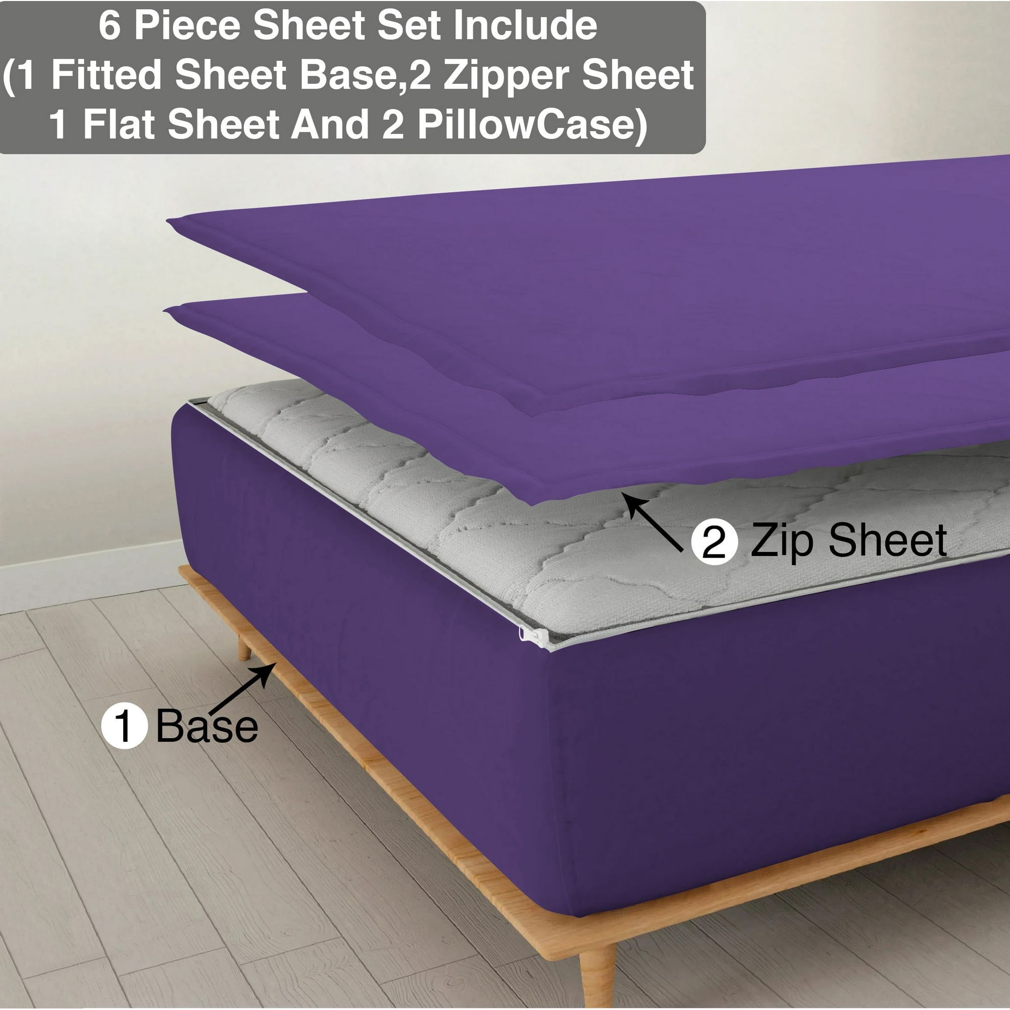 6 Piece Sheet has Zipper Sheet Set, Full Size 21 Inch Deep Pocket, 800 ...