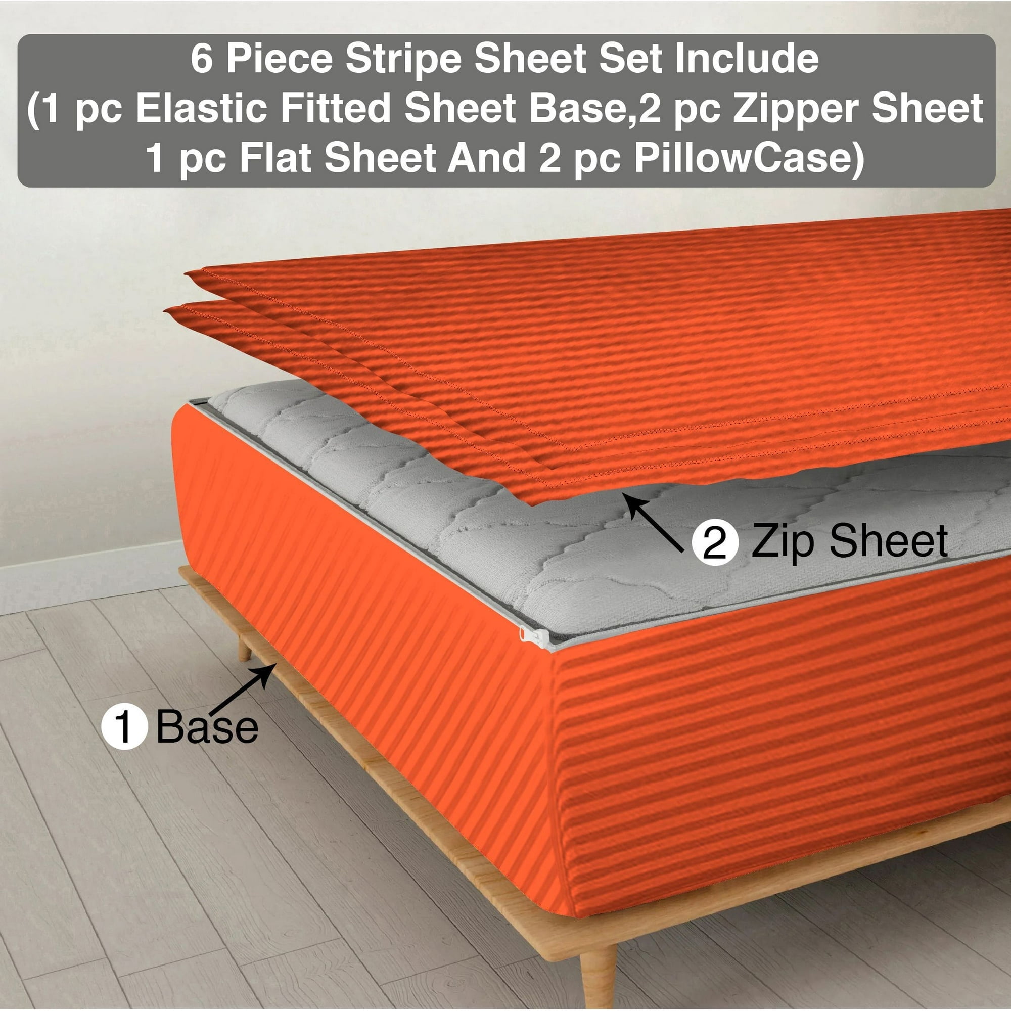 6 Piece Sheet has Zipper Sheet Set, Olympic Queen Size 12 Inch Deep ...