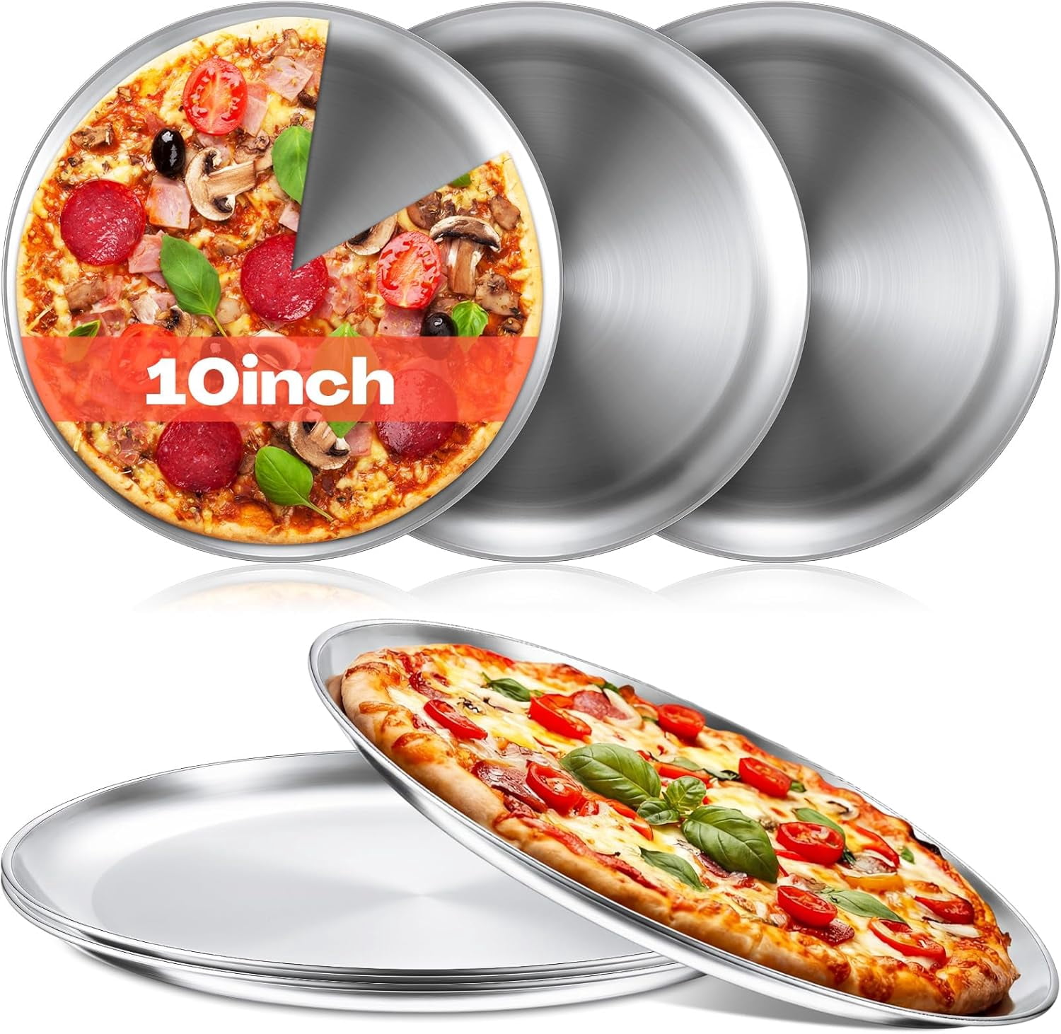 6 Pieces 10 Inch Pizza Pans Bulk Stainless Steel Sets Round Bakeware ...