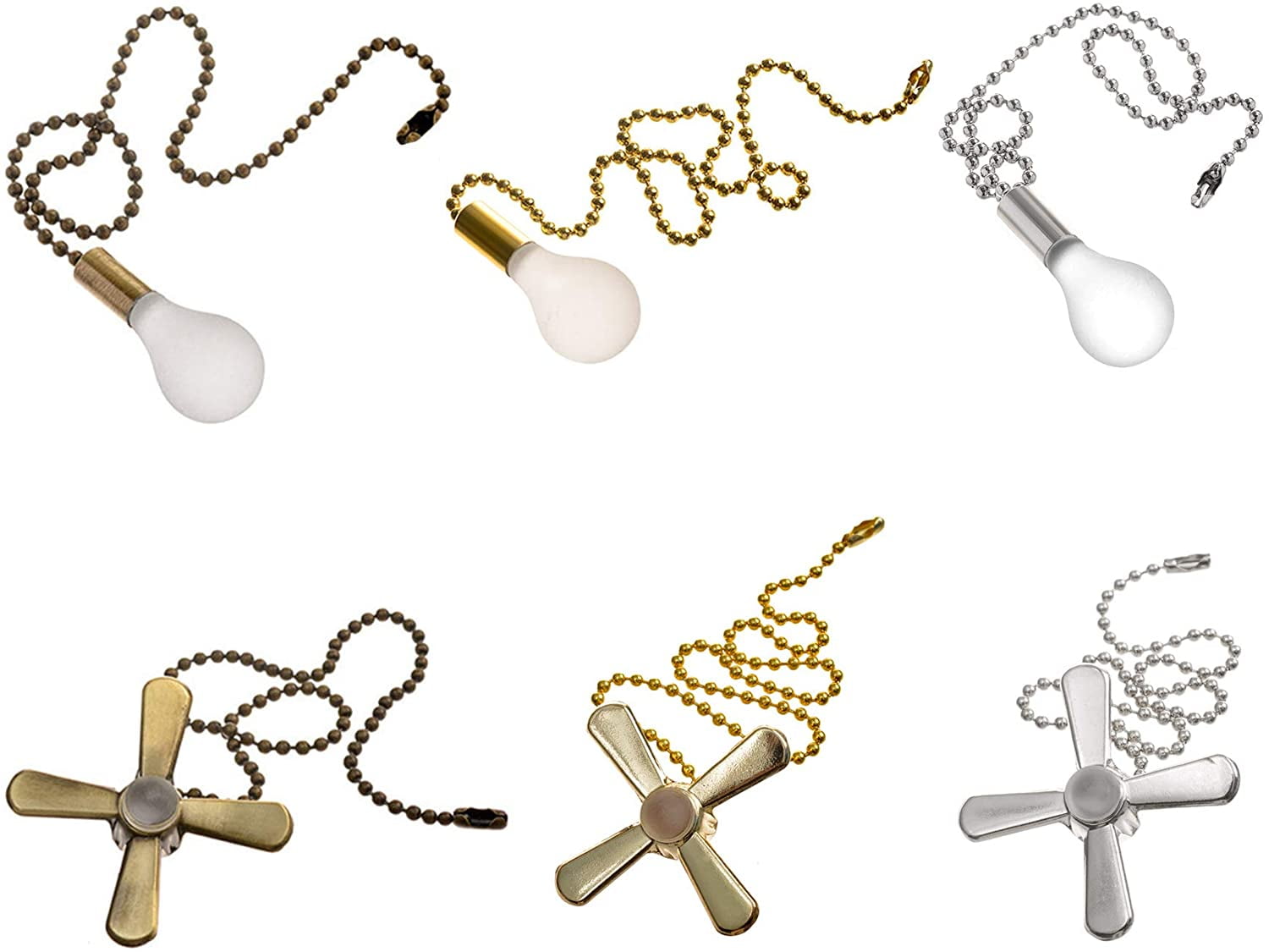 6 Pieces 13-inch Fan Ceiling Pull Chain Set, Light Bulb and Fan Cord ...