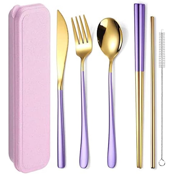6 Pieces 18/8 Stainless Steel Flatware Set Portable Reusable Cutlery ...
