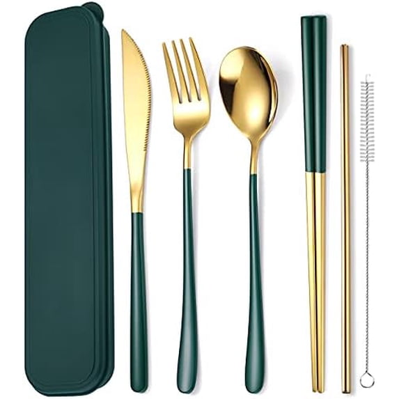 6 Pieces 18/8 Stainless Steel Flatware Set Portable Reusable Cutlery ...