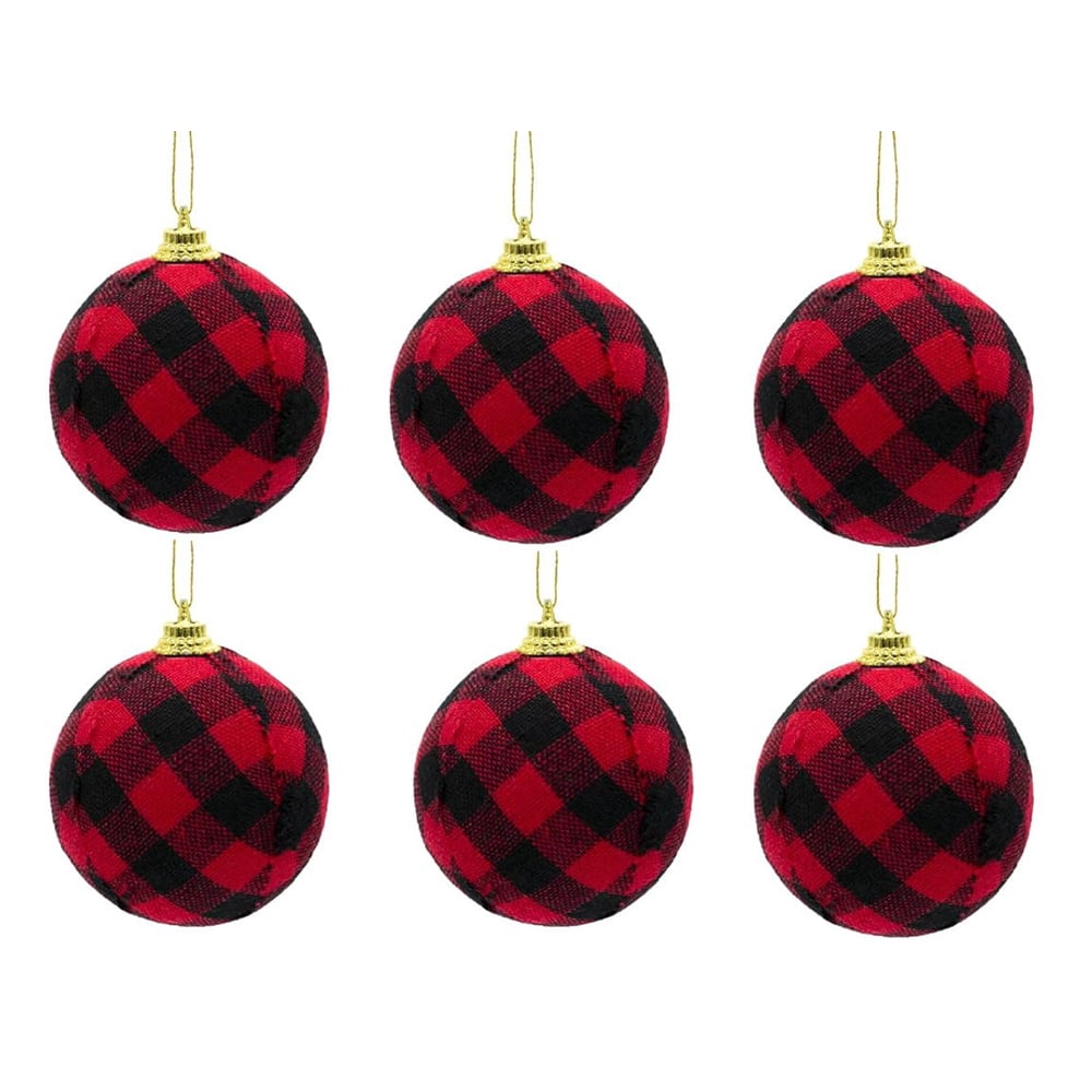 6 Pieces 2.76in Christmas Hanging Ball Ornaments Black and Red Buffalo ...