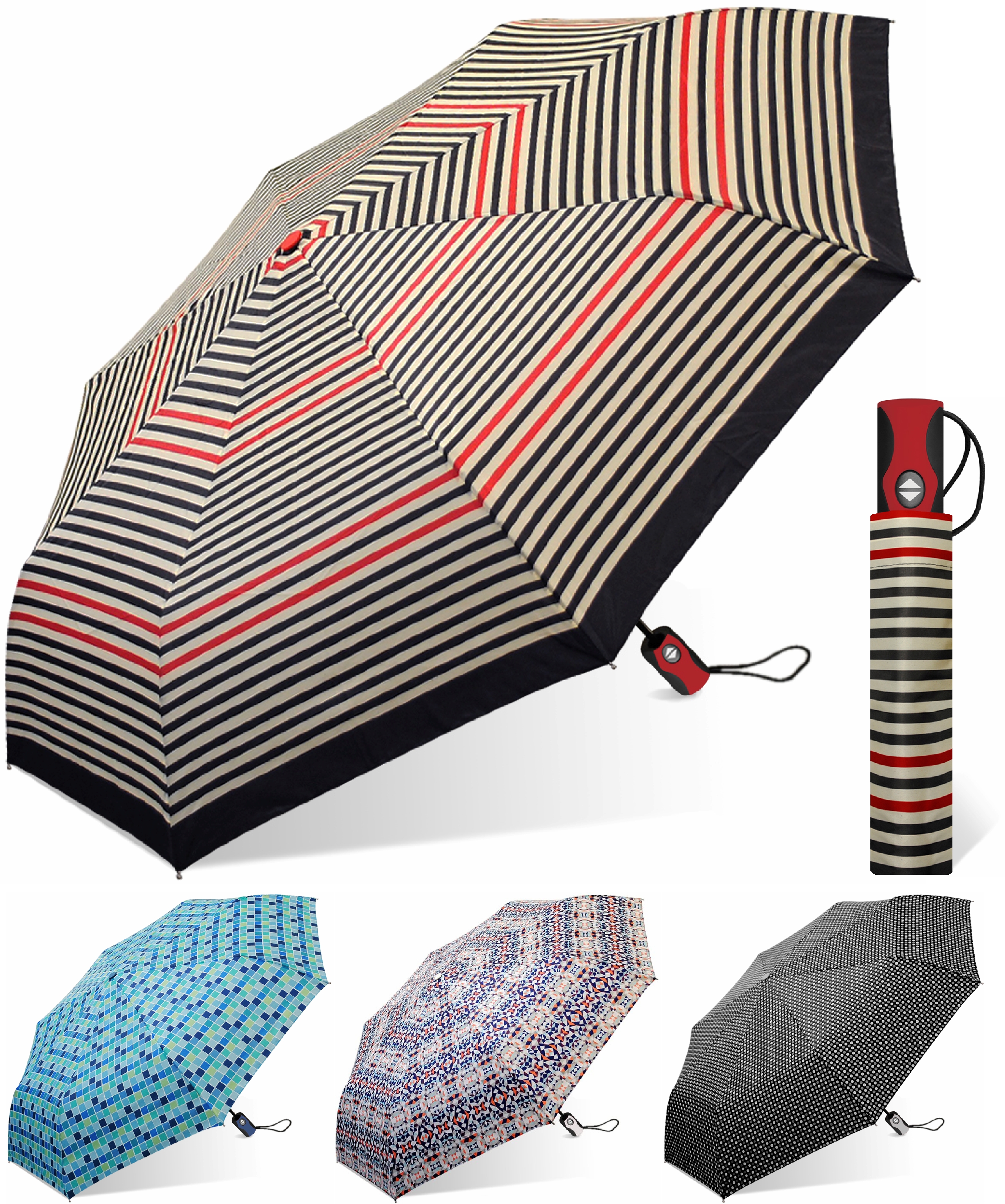 6 Pieces - 42" Automatic Open/Close Super Mini Umbrella in Assorted ...