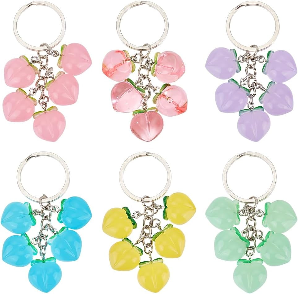 6 Pieces 6 Colors 3 Inch Peach Pendant Keychain Fruit Shape Resin ...
