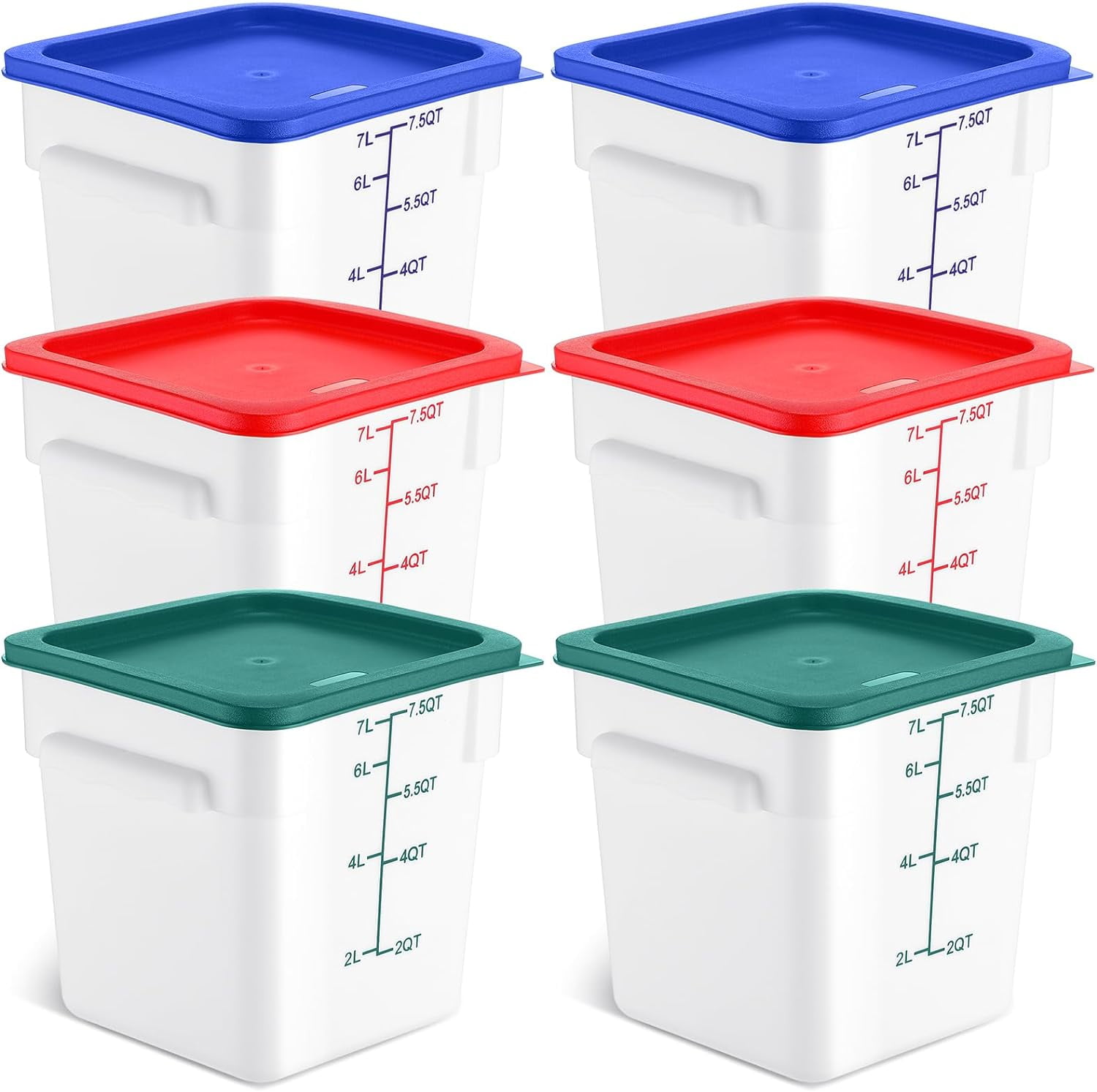 6 Pieces 7.5 Quart Commercial Food Storage Containers with Lid Square ...