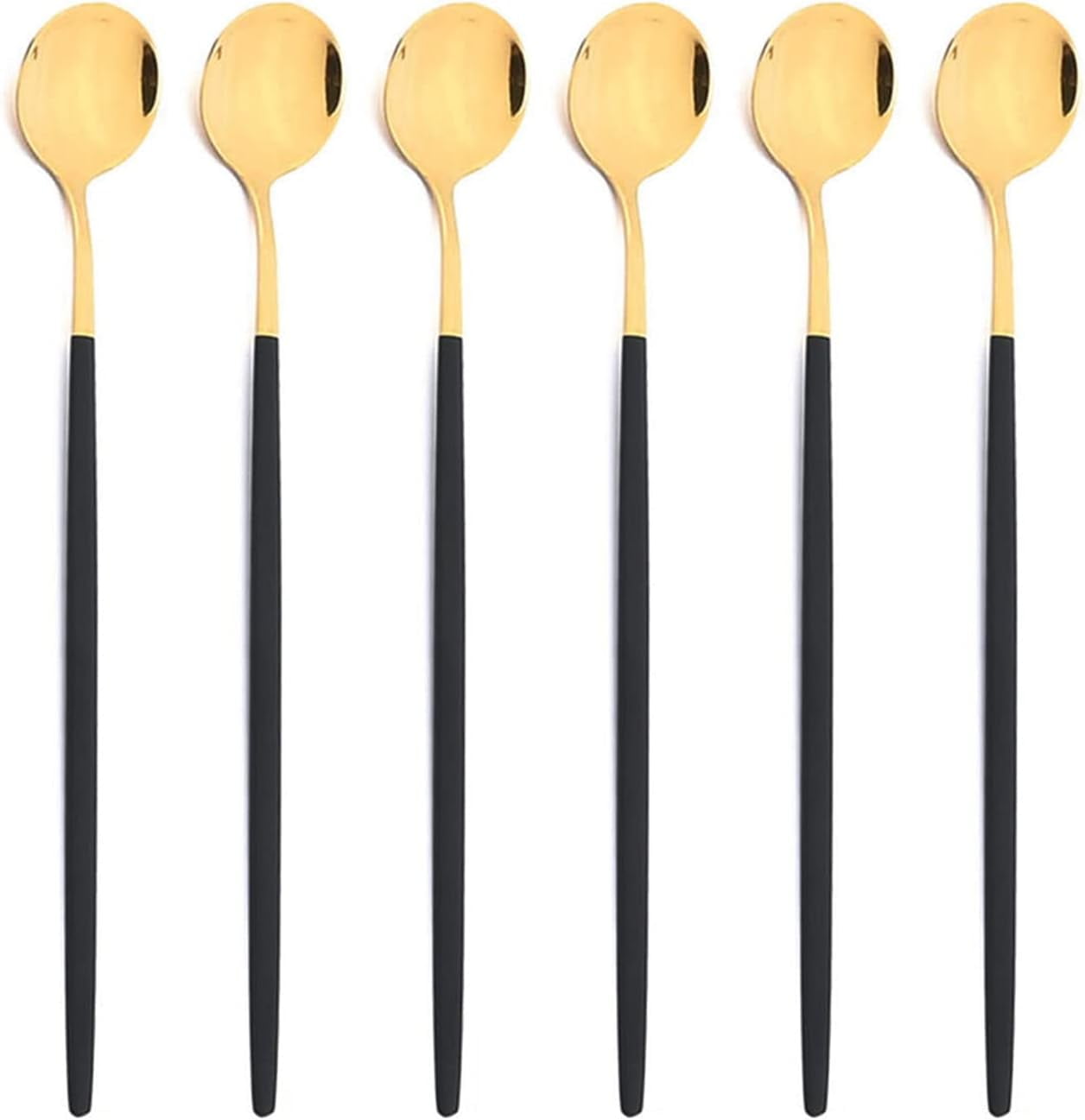 6-Pieces 7.87-inch Iced Tea Spoons With Black Long Handles, 18/0 ...