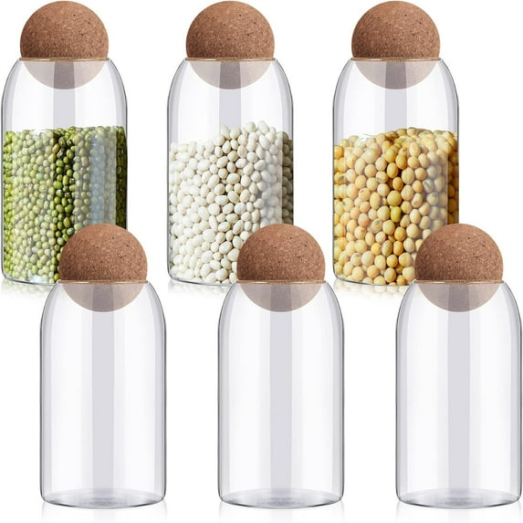 6 Pieces 750 ml/ 25 oz Glass Storage Container with Wood Ball Cork ...